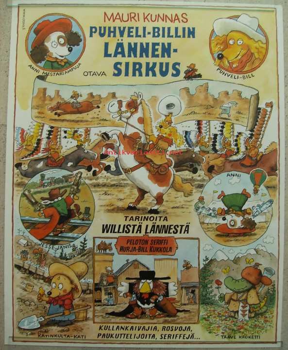Mauri Kunnas, Puhveli-Billin Lännensirkus, juliste 50x40 cm - Kunto ...